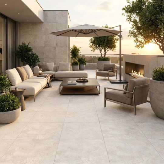 Dalle pour terrasse sur plot effet pierre Stratos White 100x100