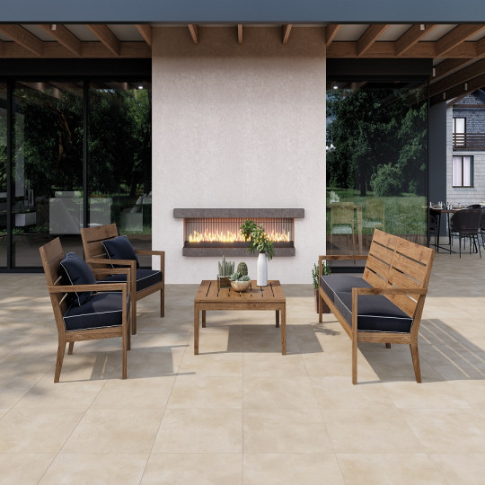 Carrelage CREAM MATE EFFET BETON pour votre terrasse | concept mosaique